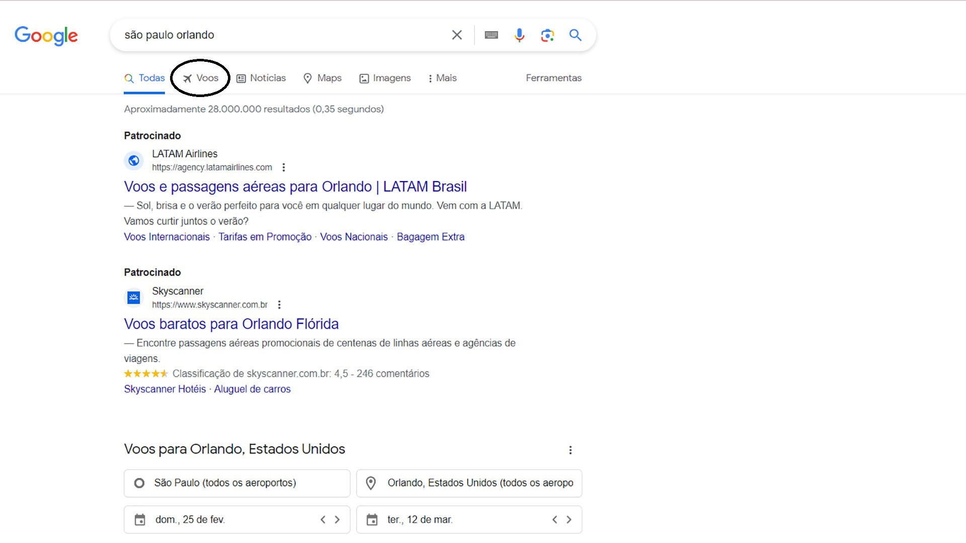 Pesquisando passagens baratas pelo Google Voos