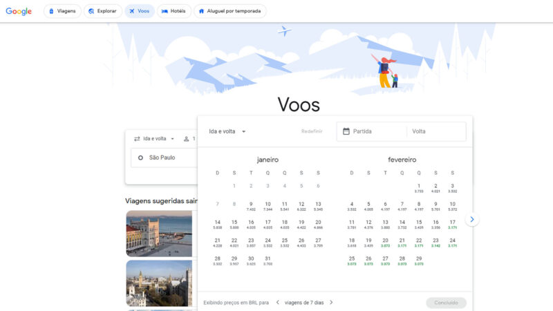 Pesquisando passagens baratas pelo Google Voos