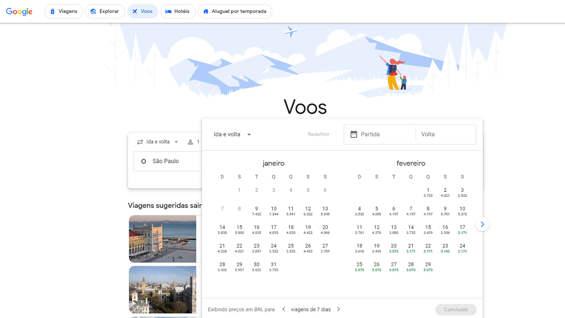 Pesquisando passagens baratas pelo Google Voos